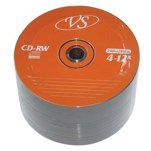 Диски CD-RW VS 700 Mb 4-12x Bulk (термоусадка без шпиля), комплект 50 шт, VSCDRWB5001