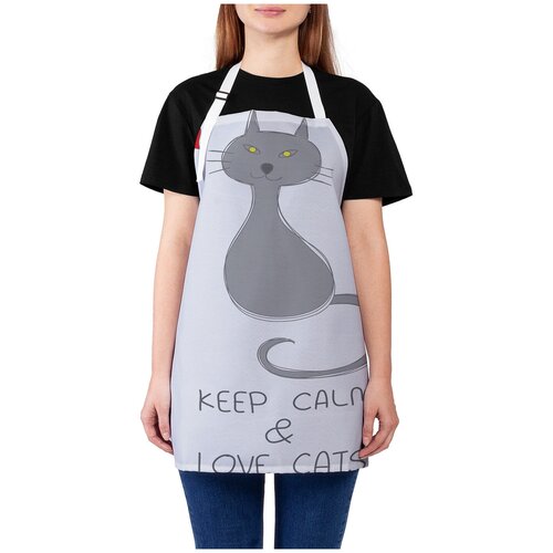 Фартук женский для готовки JoyArty "Сохраняй спокойствие и люби кошек", универсальный размер