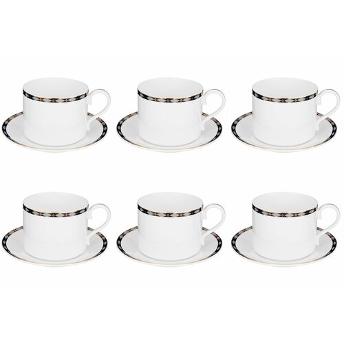 Чайный набор посуды на 6 персон 300 мл Lefard Glamour 12 Предметов, 6 чашек и Блюдец, подарочный фарфор / кружки для чая и кофе