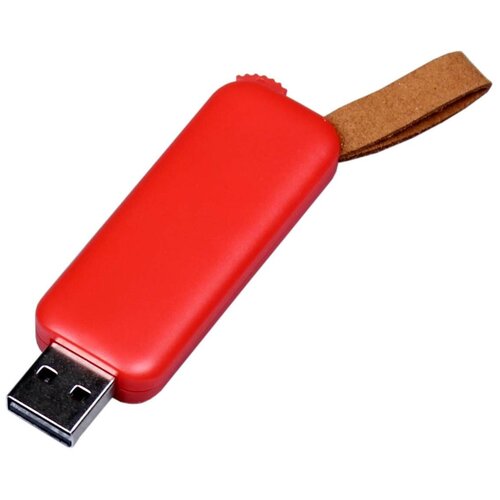 Классическая выдвижная пластиковая промо флешка с ремешком (32 Гб / GB USB 3.0 Красный/Red 044)