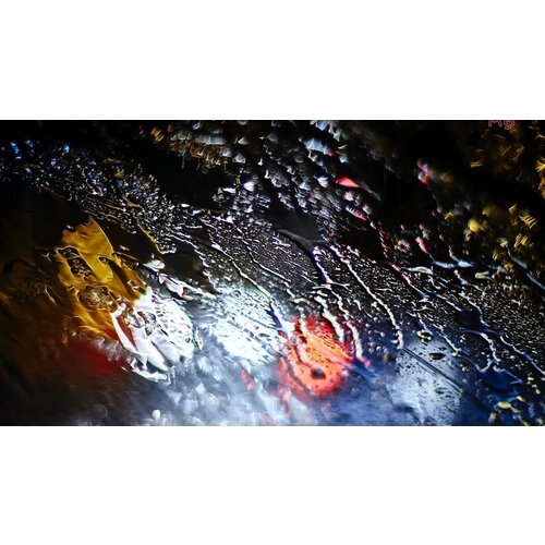 Картина на холсте 60x110 LinxOne "Стекло дождь боке капли макро" интерьерная для дома / на стену / на кухню / с подрамником