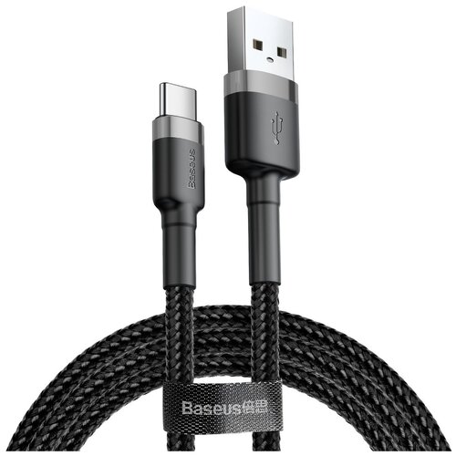 Кабель Baseus Cafule USB-A/USB-C 3A (CATKLF-A/CATKLF-B), 1 м, 1 шт., черный/серый