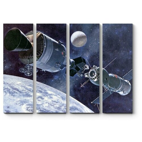 Модульная картина "Союз" - "Аполлон", стыковка двух систем 140x105