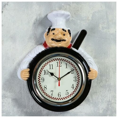 Часы настенные, серия: Кухня, "Повар со сковородой", дискретный ход, 26.5 х 20 см