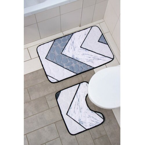 Набор ковриков для ванны и туалета Доляна «Галька геометрическая», 2 шт: 40×50, 50×80 см, цвет микс