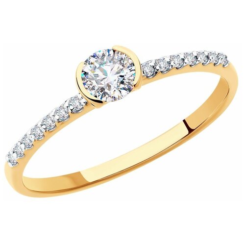 Кольцо помолвочное Diamant, красное золото, 585 проба, фианит, размер 17.5