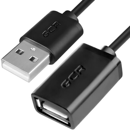 GCR Удлинитель 0.5m USB 2.0, AM/AF, черный, 28/28 AWG, экран, армированный, морозостойкий