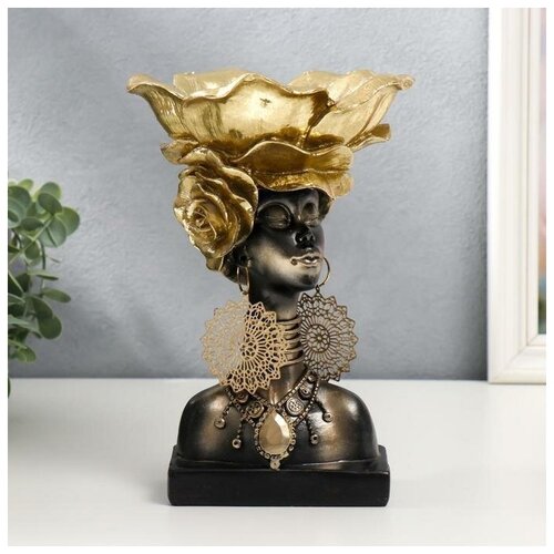 Сувенир полистоун подставка "Африканка с золотым цветком на голове" 24х15,5х15,5 см