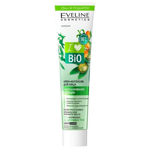 Eveline Cosmetics I Love Bio+Комплекс 12 Целебных трав Крем-Интенсив для лица Разглаживание морщин, 125 мл