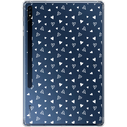 Противоударный силиконовый чехол для планшета Samsung Galaxy Tab S7 Plus/S8 Plus 12.4 Белые сердечки геометрия