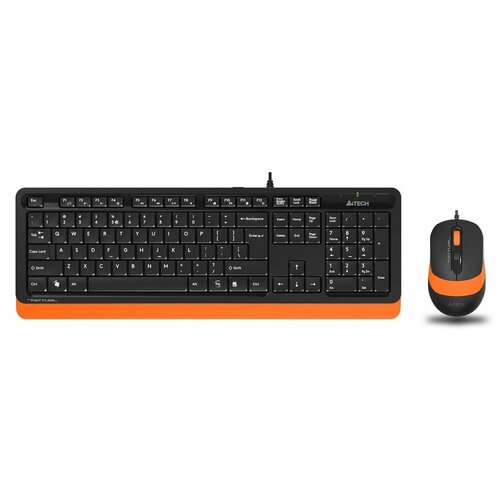 Комплект клавиатура + мышь A4Tech F1010, черный/оранжевый, английская/русская