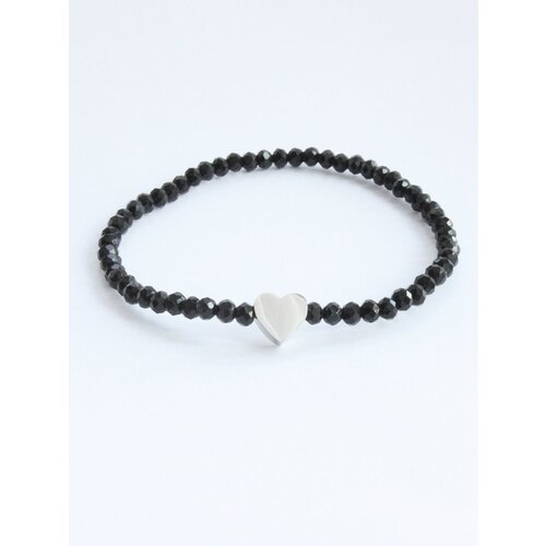 Жесткий браслет Pechinoga Design Женский браслет из натуральной шпинели звёздочка/ корона/ сердечко/ слоник, металл, размер 16 см, размер S, серебристый, черный