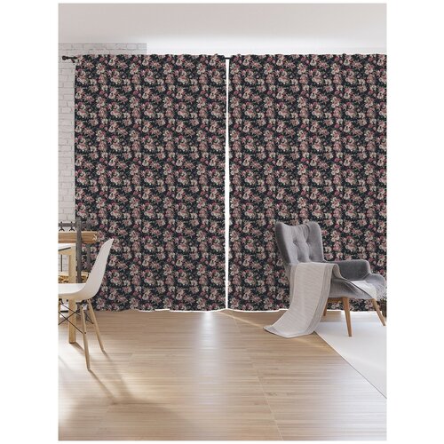 Шторы под лён JoyArty "Розовые оттенки цветов", серия Oxford DeLux, 340х265 см