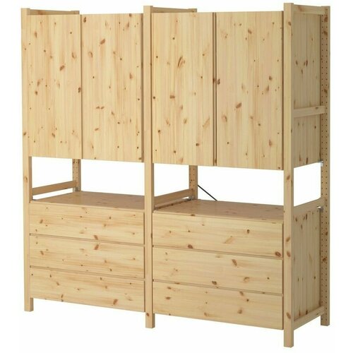 Стеллаж деревянный двухсекционный с двумя двухдверными шкафами и выдвижными ящиками IKEA Ivar (179*50*178 см)