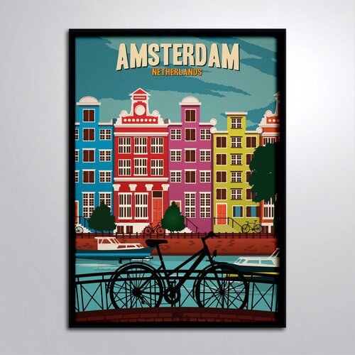 Постер в раме/Постер для интерьера/Винтажный плакат Амстердм AMSTERDAM NETHERLANDS