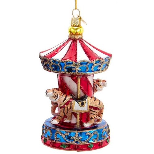 Kurts Adler Стеклянная елочная игрушка Тигр - Circus Carousel 14 см, подвеска NB1634