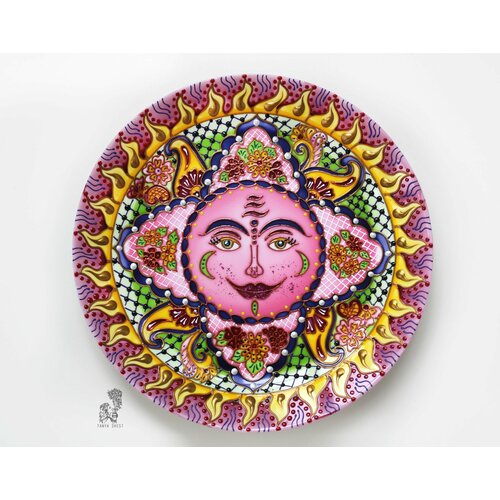 Декоративная мексиканская тарелка "Розовое солнце" ручная роспись