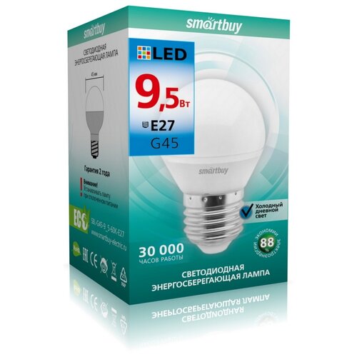 Лампа светодиодная SmartBuy SBL-G45-9_5-60K-E27, E27, G45, 9.5 Вт, 6000 К