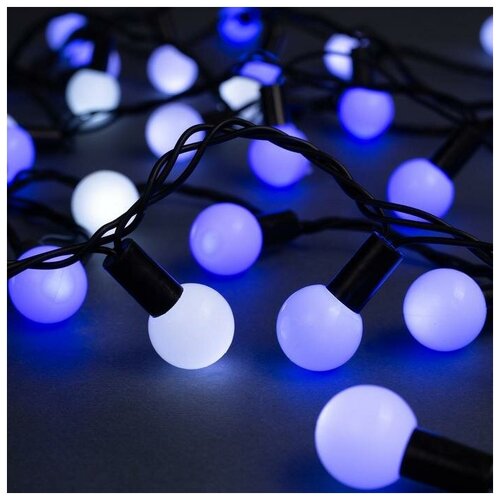 Luazon Lighting Гирлянда «Нить» 10 м с насадками «Шарики 2.5 см», IP44, тёмная нить, 100 LED, свечение бело-синее, мигание, 220 В