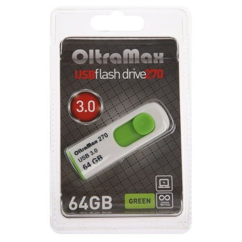 Флешка OltraMaх 270, 64 Гб, USB3.0, чт до 70 Мб/с, зап до 20 Мб/с, зеленая