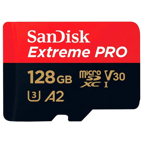 Карта памяти SanDisk microSDXC 128 ГБ Class 10, V30, A2, UHS-I U3, R 160 МБ/с, адаптер на SD, 1 шт., черный/красный