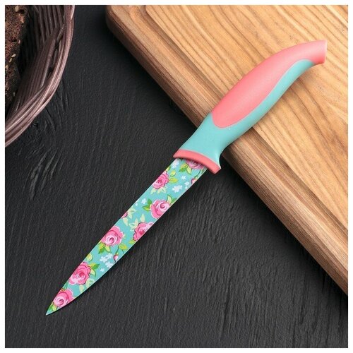 Нож с антиналипающим покрытием Доляна «Цветочки», лезвие 12 см