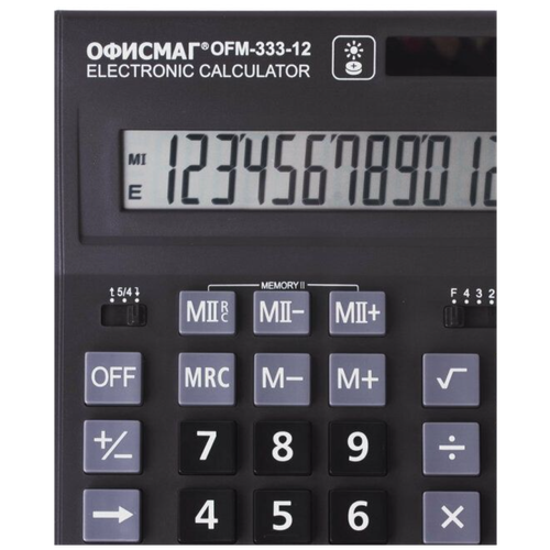 Калькулятор настольный Офисмаг (200*154 мм) 12 разрядов, двойное питание, черный (250462)