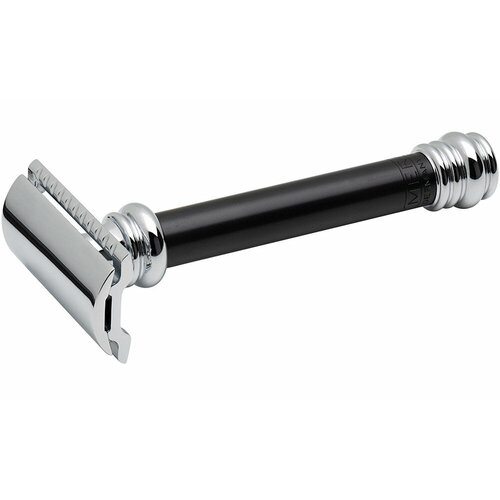 Cтанок Т- образный для бритья MERKUR, прямой срез, закрытый гребень, длинная ручка, хромированное покрытие, лезвие в комплекте (1 шт) 38011