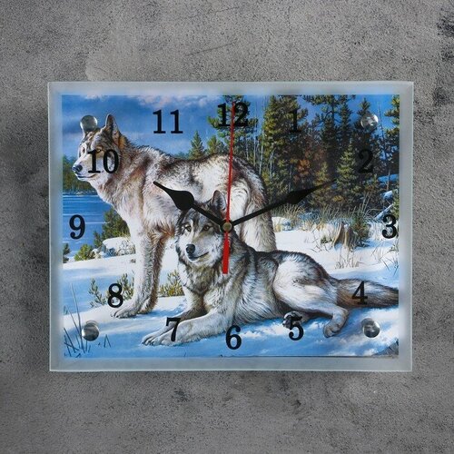 Сюжет Часы-картина настенные, серия: Животный мир, "Волки в Зимнем Лесу", 20 х 25 см