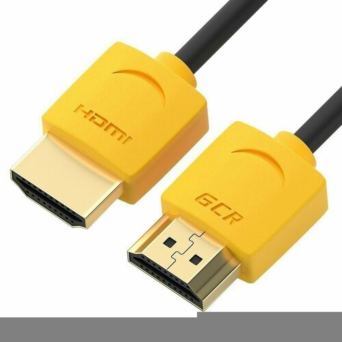 GCR Кабель SLIM 0.5m HDMI 2.0, желтые коннекторы, OD3.8mm, HDR 4:2:2, Ultra HD, 4K 60 fps 60Hz, 3D, AUDIO, 18.0 Гбит/с, 32/32 AWG