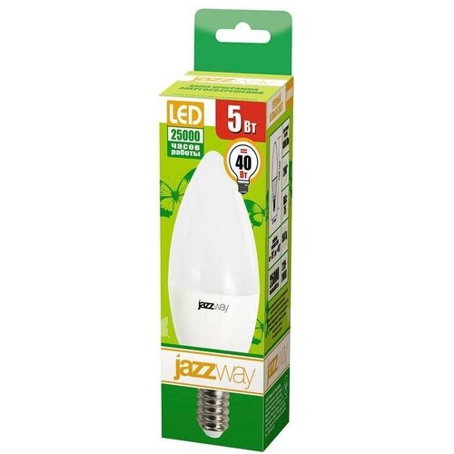 Лампа светодиодная PLED-ECO 5Вт C37 свеча 3000К тепл. бел. E14 400лм 220-240В JazzWay 1036834A (упаковка 5 шт)