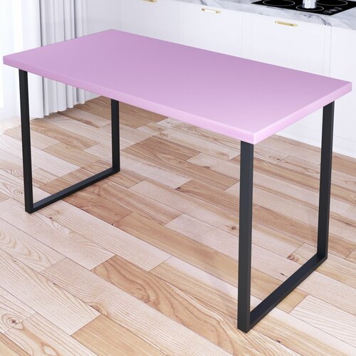 Стол кухонный Loft с розовой столешницей из массива сосны 40 мм и черными металлическими ножками, 130х75х75 см