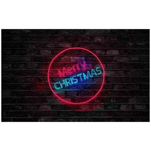 Картина на холсте 60x110 LinxOne "Рождество, надпись, подсветка, стена" интерьерная для дома / на стену / на кухню / с подрамником
