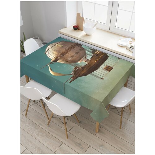 Прямоугольная водоотталкивающая скатерть на стол JoyArty с рисунком "Корабль в стиле Стимпанк" 120 на 145 смголубой, коричневый, светло-зеленый