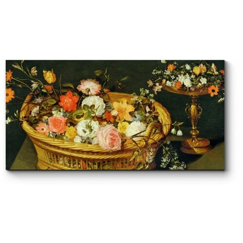 Модульная картина Корзинка с розами140x70