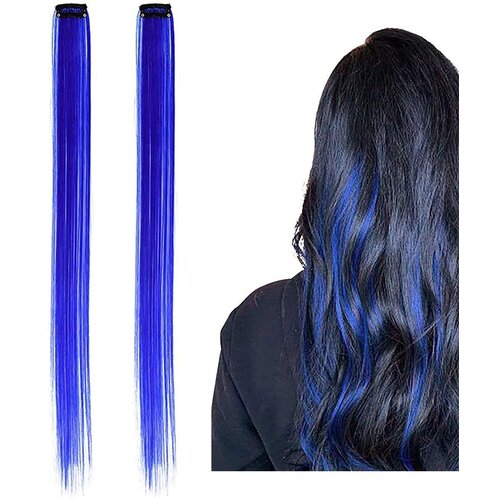 Волосы для наращивания Wiger Набор прядей для волос на заколках цветные накладные подарок синий 55cm 2 шт.