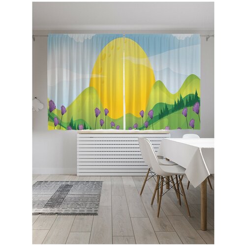 Классические шторы JoyArty "Солнце в горах", серия Oxford DeLux, 2 полотна 145x180 см
