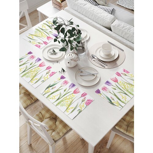 Салфетки на стол для сервировки прямоугольные, плейсмат JoyArty "Цветы весны", 32x46 см, в комплекте 4шт.