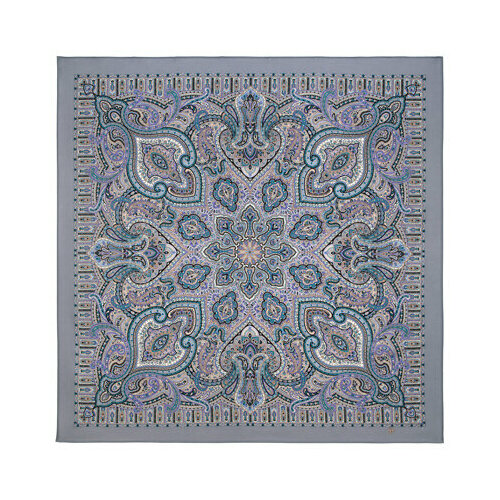 Платок Павловопосадская платочная мануфактура,125х125 см, голубой, серый