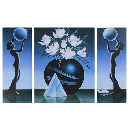 Картина модульная на подрамнике "Розы, круглая ваза" ( 2-19х50см; 1-40х50) 88х50см 3004116