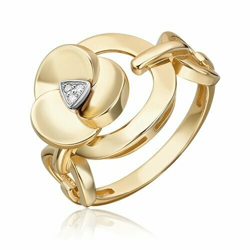 Кольцо PLATINA, комбинированное золото, 585 проба, родирование, бриллиант, размер 16.5, серебряный, золотой