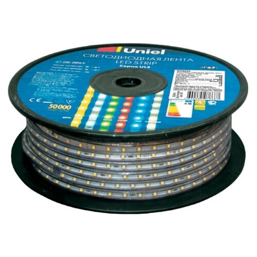 Светодиодная лента Uniel ULS-2835-60LED/m-10mm-IP67-220V-8W/m-50M-W, 50 м, 400 Вт, белый, 4000 К