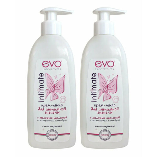EVO Intimate Крем-мыло для интимной гигиены с молочной кислотой рН 5,2, 400 мл х 2 шт (800 мл), бутылка с дозатором
