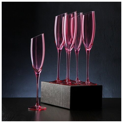 Набор бокалов для шампанского Magistro «Иллюзия», 180 мл, 5,5×27,5 см, 6 шт, цвет розовый