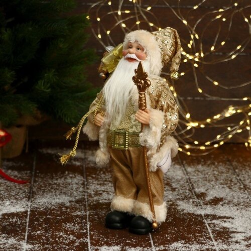 Зимнее волшебство Дед Мороз "В золотой шубе, с ремешком, и подарками" 30х16 см