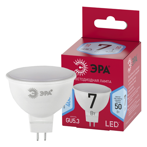Лампа светодиодная RED LINE LED MR16-7W-840-GU5.3 R GU5.3 7 Вт софит нейтральный белый свет | код Б0050690 | ЭРА (5шт. в упак.)