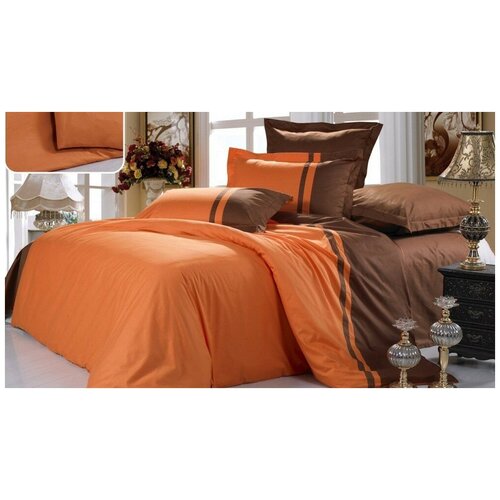 Комплект постельного белья Valtery OD-26, семейное, хлопок, коричневый/оранжевый