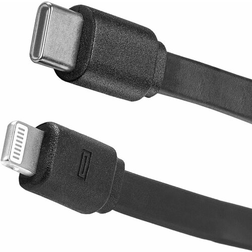 Кабель - провод для зарядки смартфона и других устройств, плоский USB Typ C / Apple Lightning , черный