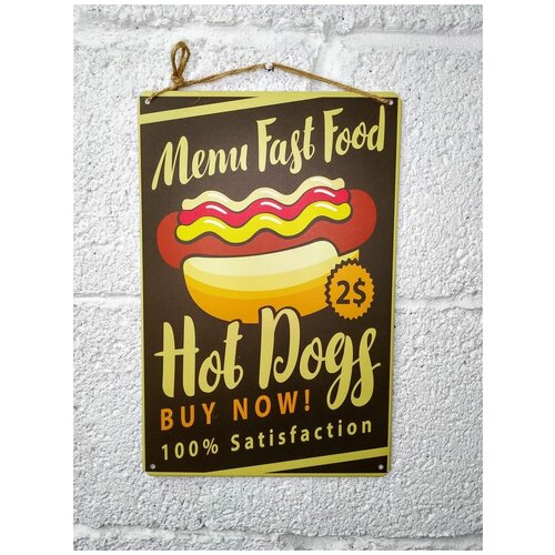 Фаст-фуд, пицца, бургер, хот-дог табличка металлическая, картина про еду, декор интерьера, плакат, постер, подарок