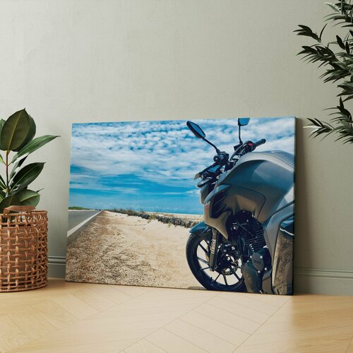 Картина на холсте "Мотоцикл, припаркованный на обочине дороги" 20x30 см. Интерьерная, на стену.